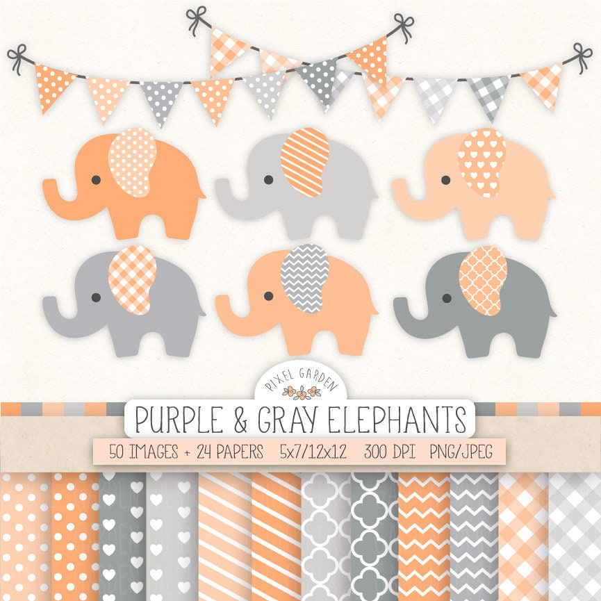 Cute Elephant Clipart. Baby Shower Nursery Clip Art & Digital - Etsy