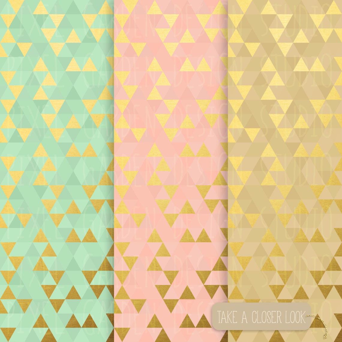 Gold Triangle Digital Paper. Gold Foil Wedding Scrapbook | Etsy