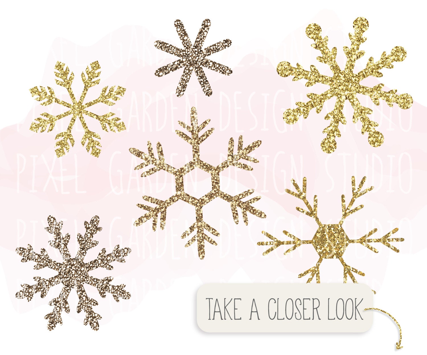 Gold Glitter Snowflake Clipart. Sparkle Christmas Snowflakes. - Etsy