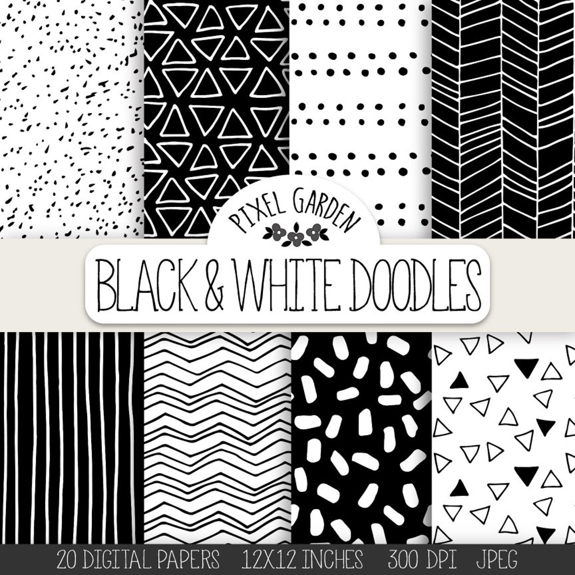 Hand Drawn Doodle Digital Paper. Black & White Geometric - Etsy UK