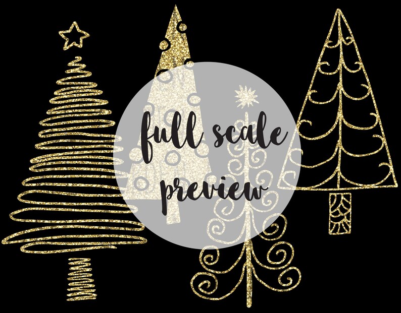 Glitter Christmas Tree Clipart. Gold Christmas Illustration. - Etsy