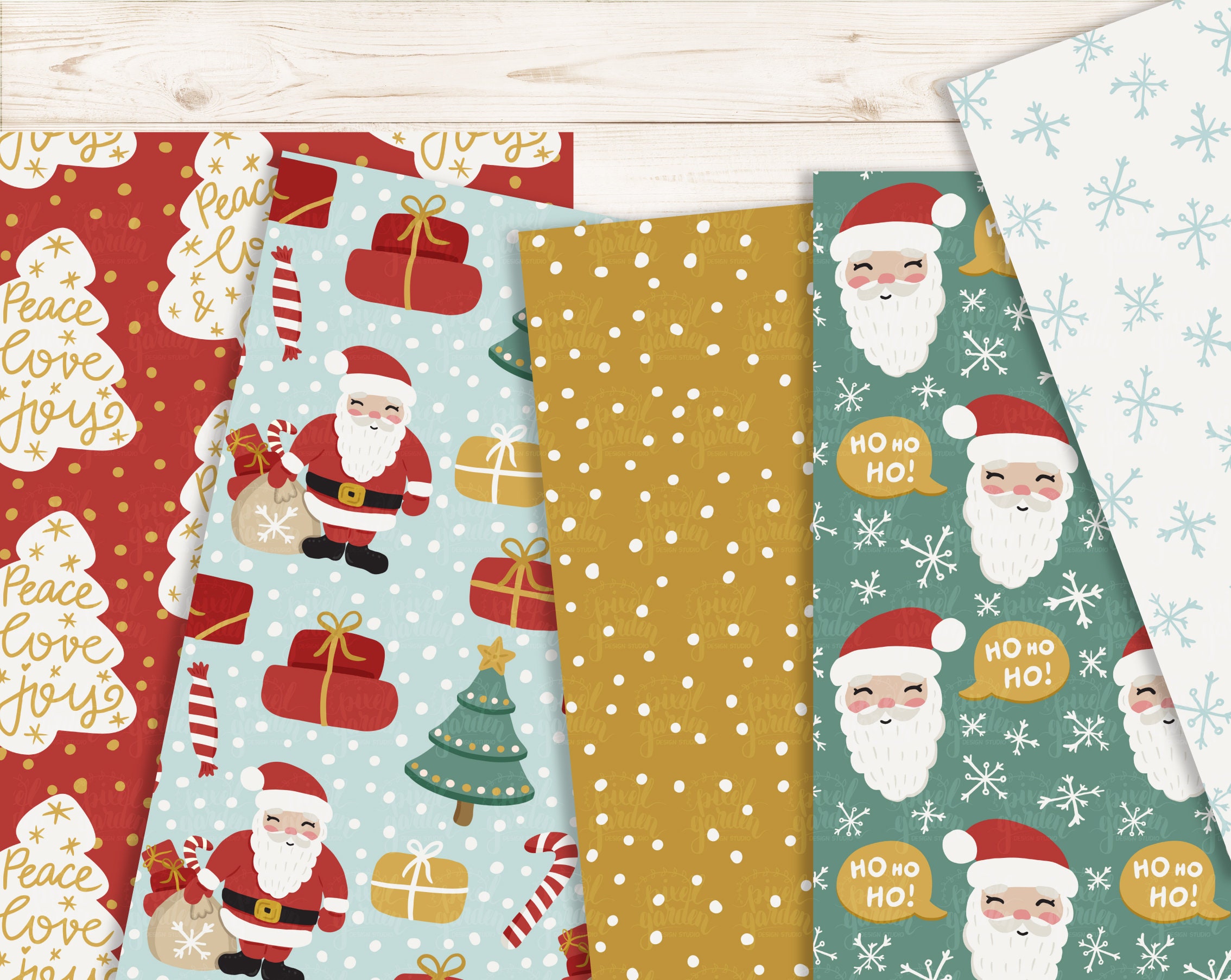 Christmas Digital Paper. Seamless Santa Claus, Chistmas Tree Patterns ...
