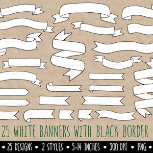 Hand Drawn Banners Clip Art. Doodle Ribbon Banners. White Banners ...