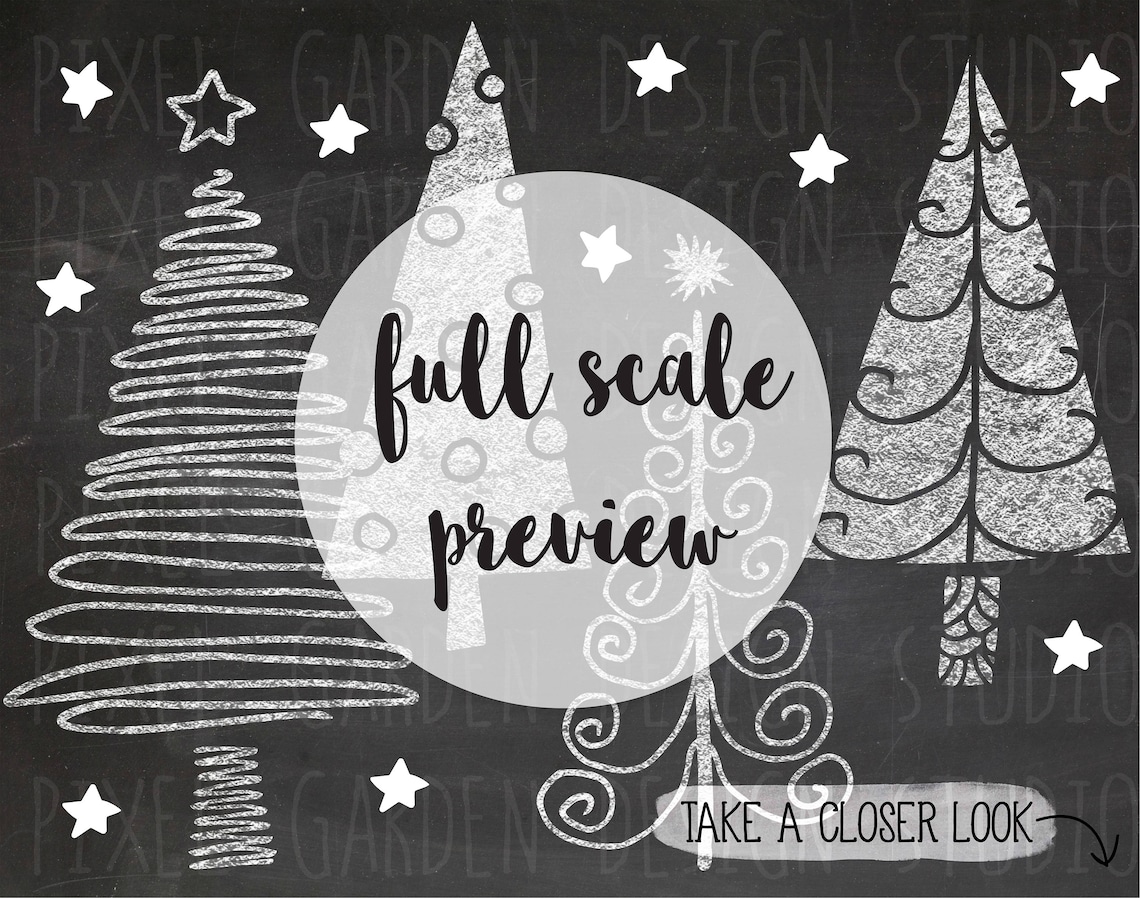 Chalk Christmas Tree Clipart. Hand Drawn Chalkboard Christmas - Etsy
