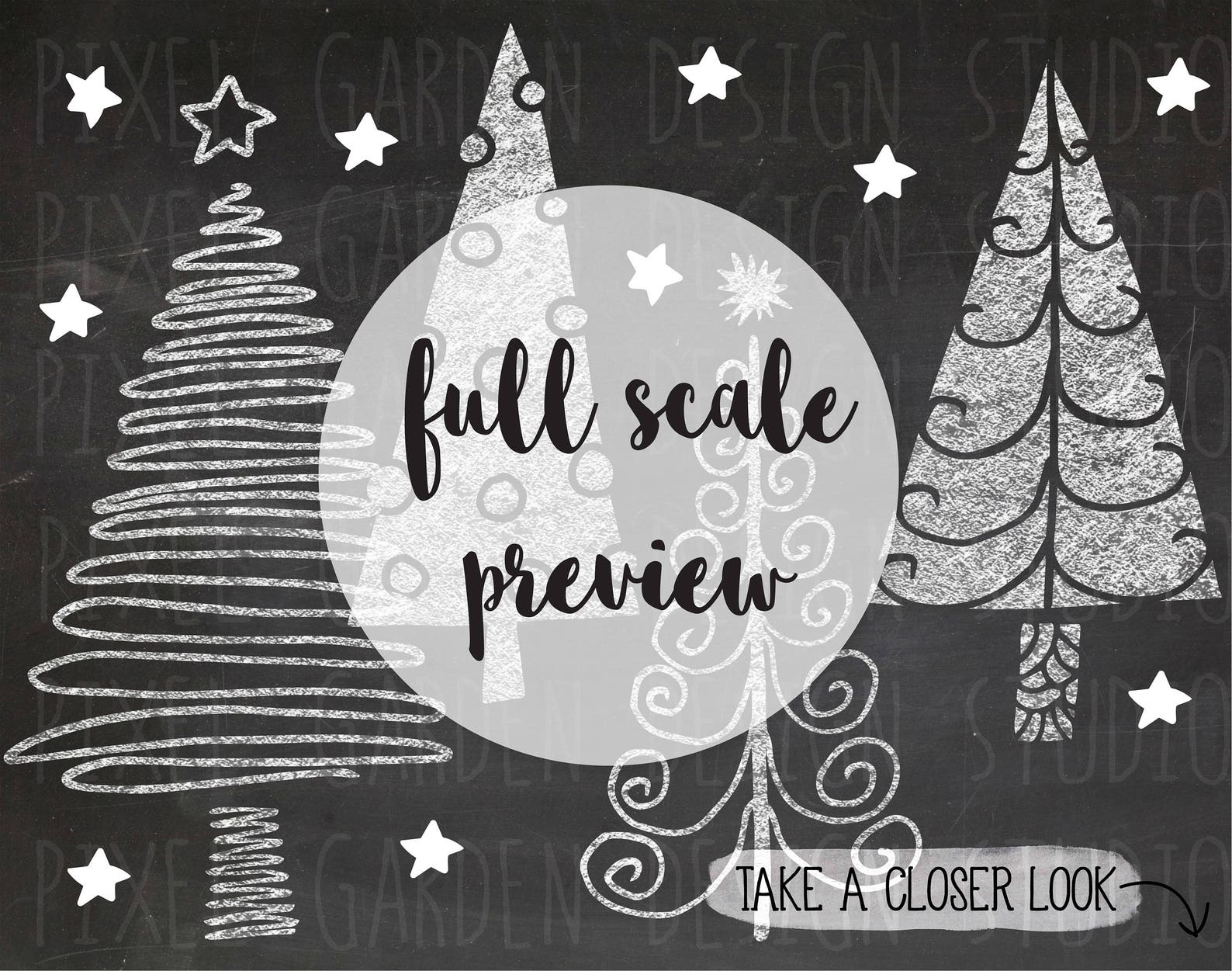 Chalk Christmas Tree Clipart. Hand Drawn Chalkboard Christmas - Etsy