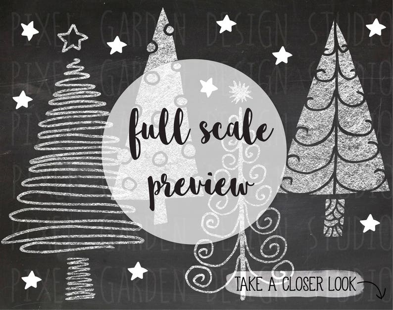 Chalk Christmas Tree Clipart. Hand Drawn Chalkboard Christmas - Etsy