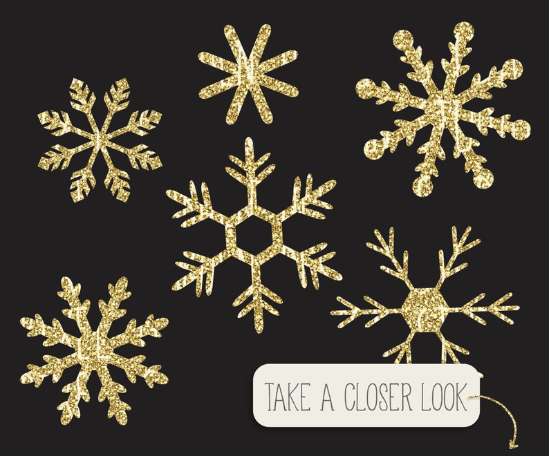 Gold Glitter Snowflake Clipart. Christmas Snowflake Clip Art. - Etsy