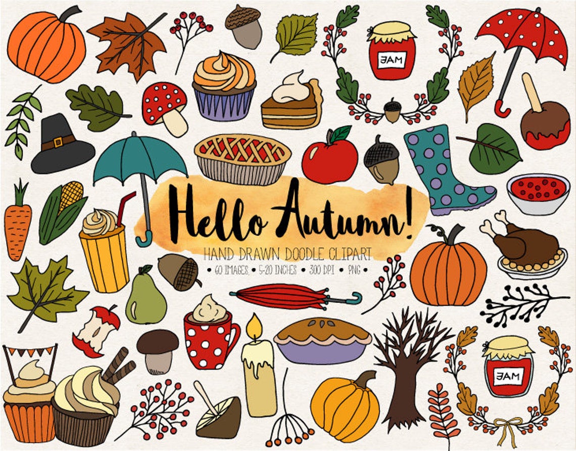 Fall & Thanksgiving Clip Art. Hand Drawn Doodle Autumn | Etsy