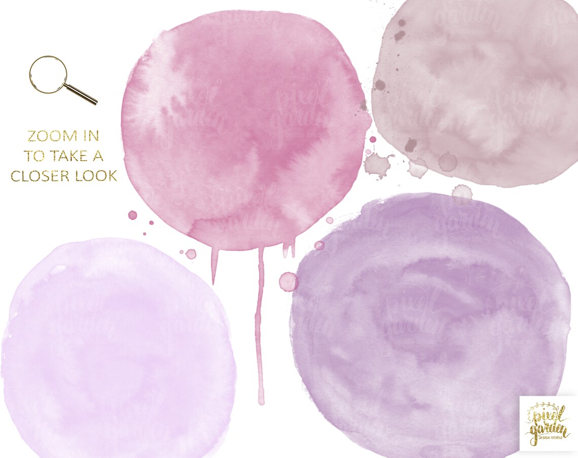 Purple Watercolor Circles Clip Art. Lavender Mauve Pink Hand | Etsy