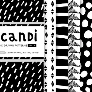 Black, White Scandinavian Digital Paper. Minimalist Doodle Patterns ...