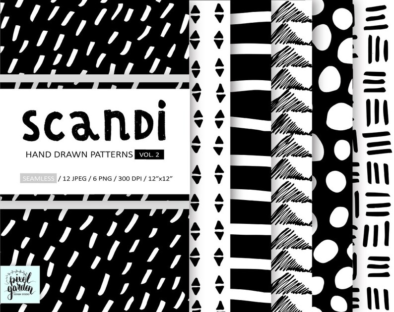 Black White Scandinavian Digital Paper. Minimalist Doodle - Etsy