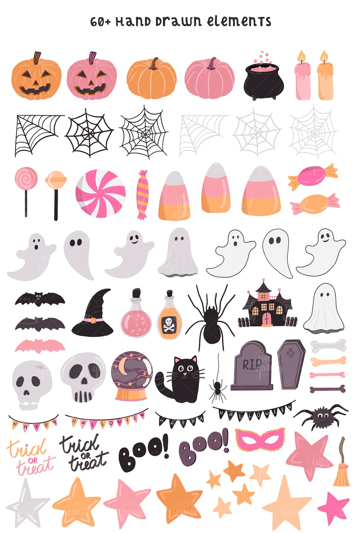 Cute Halloween Clip Art. Hand Drawn Spooky Clipart. Ghosts - Etsy