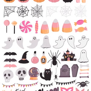 Cute Halloween Clip Art. Hand Drawn Spooky Clipart. Ghosts, Pumpkin ...