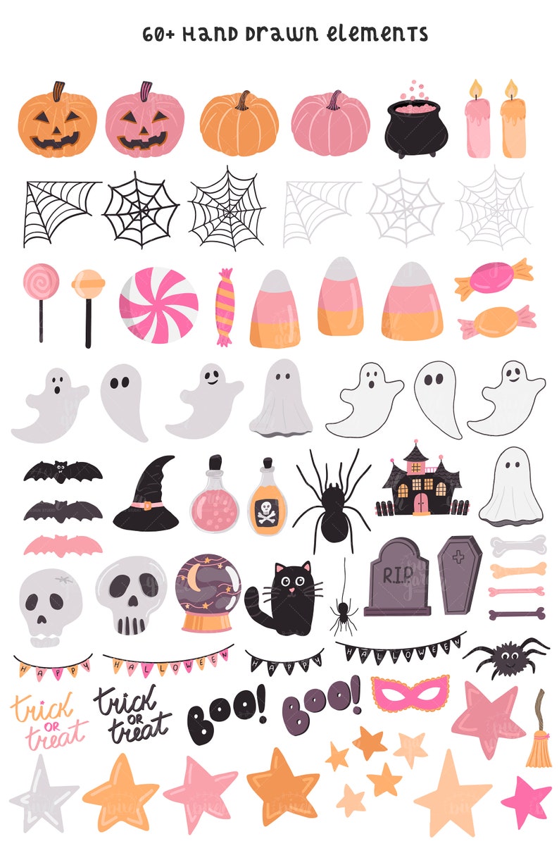 Cute Halloween Clip Art. Hand Drawn Spooky Clipart. Ghosts - Etsy