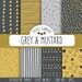 Hand Drawn Digital Papers. Mustard and Grey Doodle Scrapbooking Papers ...