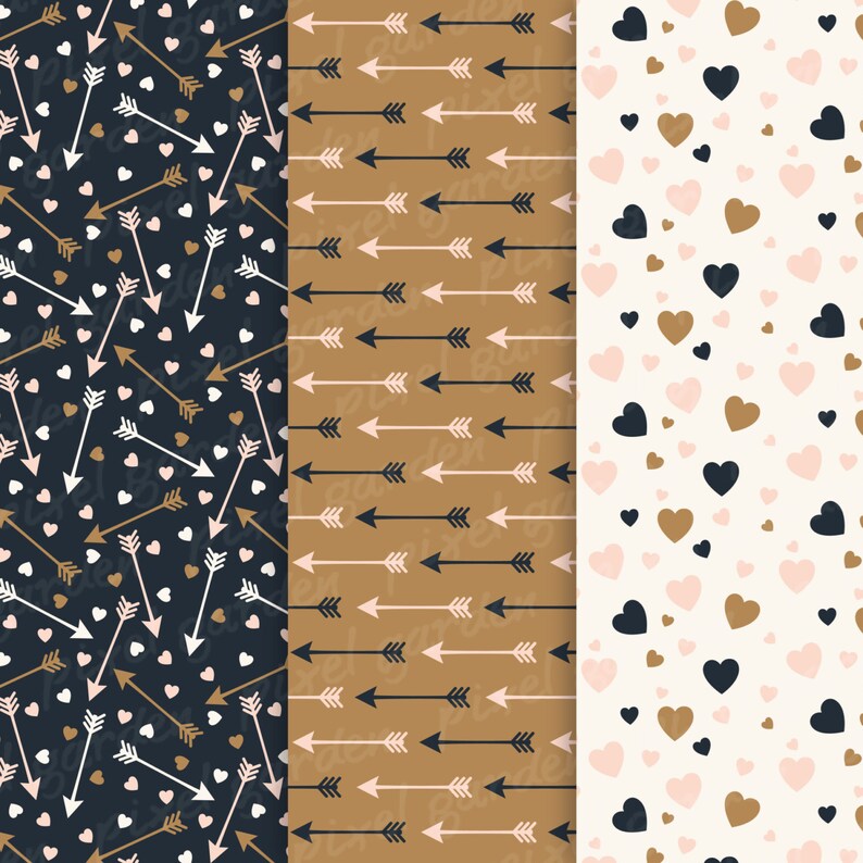 Hearts and Arrows Digital Paper Pack. Hearts Scrapbooking | Etsy