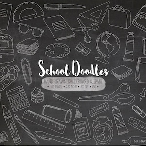 Chalkboard School Clipart. Hand Drawn Chalk Texture School Supplies ...