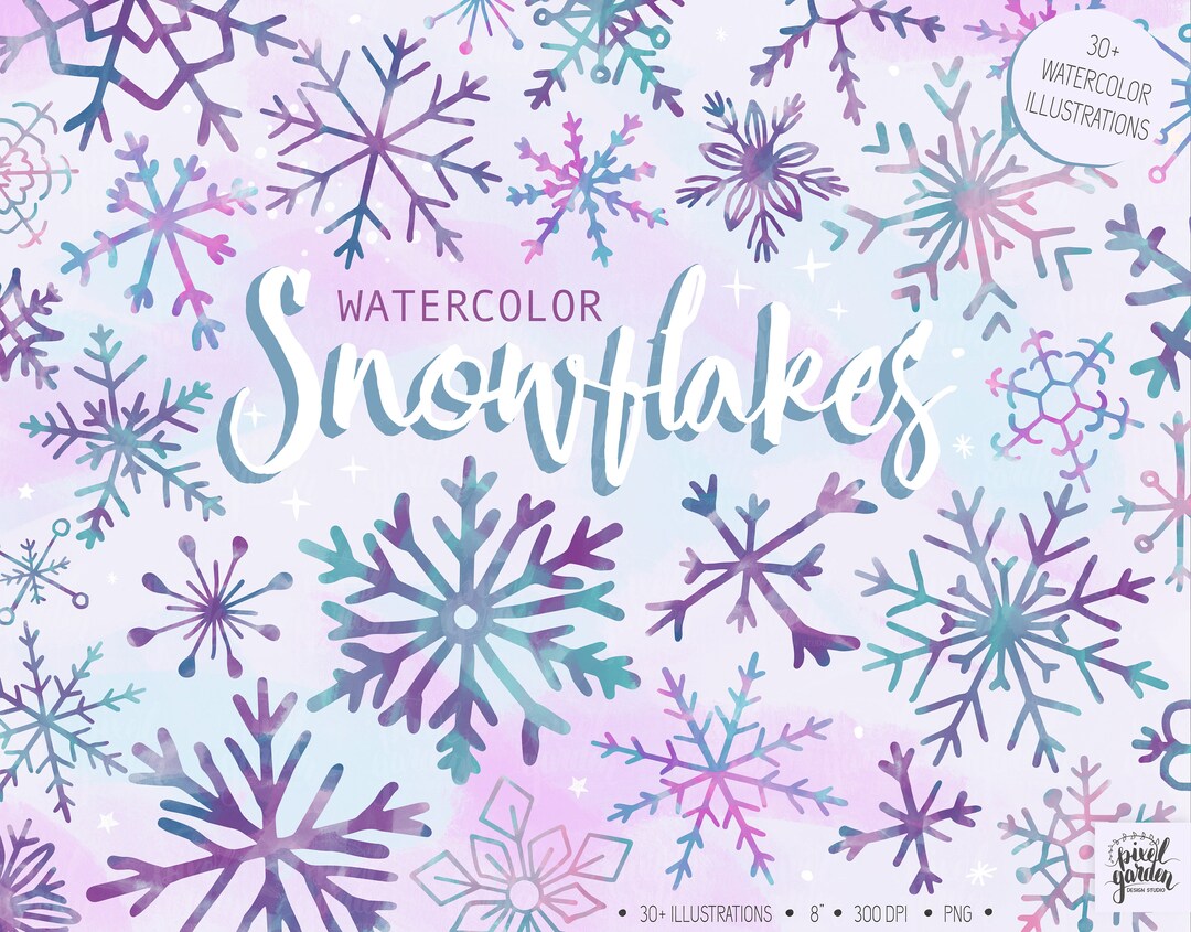 Snowflake Clip Art. Hand Drawn Watercolor Snowflake Illustrations ...