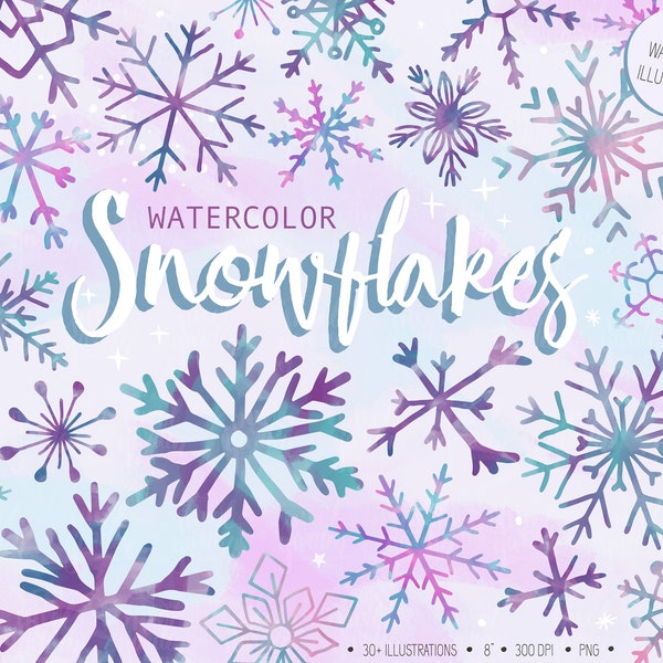 Watercolor Snowflakes Clipart - Etsy