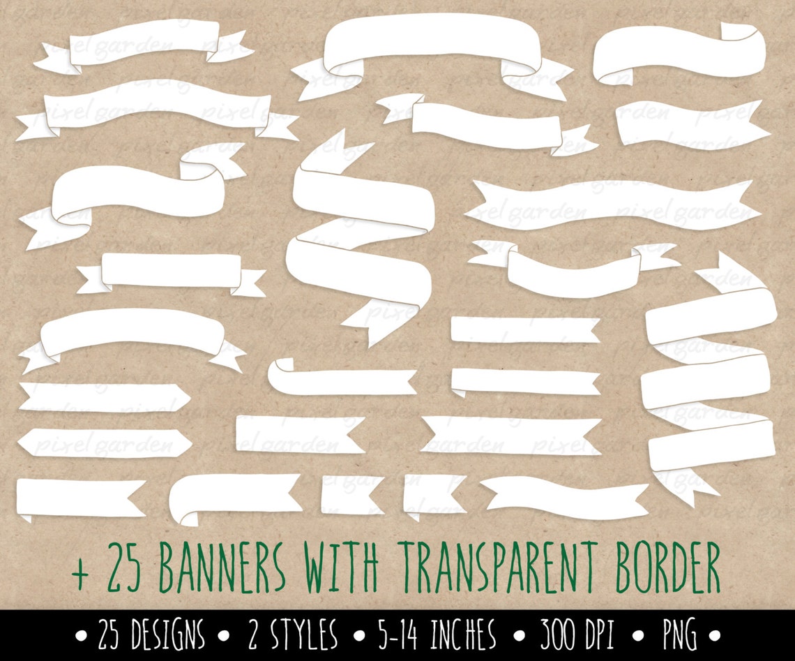 Hand Drawn Banners Clip Art. Doodle Ribbon Banners. White - Etsy