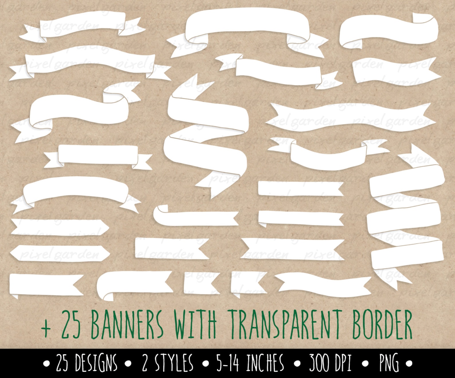 Hand Drawn Banners Clip Art. Doodle Ribbon Banners. White - Etsy