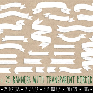 Hand Drawn Banners Clip Art. Doodle Ribbon Banners. White Banners ...