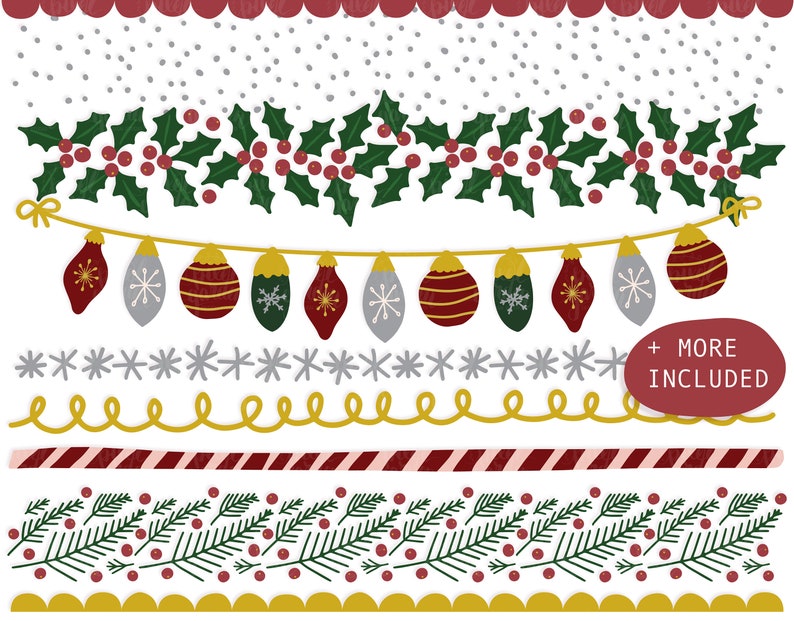 Christmas Borders Clip Art. Red Green Gold Digital Ribbon - Etsy