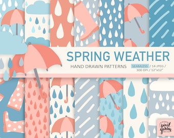 Rainbow Digital Paper. Rain, Umbrella, Could Patterns. Umbrellas & Rain ...