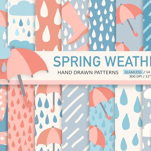 Rainbow Digital Paper. Rain Umbrella Could Patterns. - Etsy