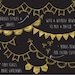 Gold Bunting Banner Clip Art. Gold Glitter Party Garland. Hand Drawn ...