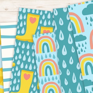 Rainbow Digital Paper. Rain, Umbrella, Could Patterns. Umbrellas & Rain ...