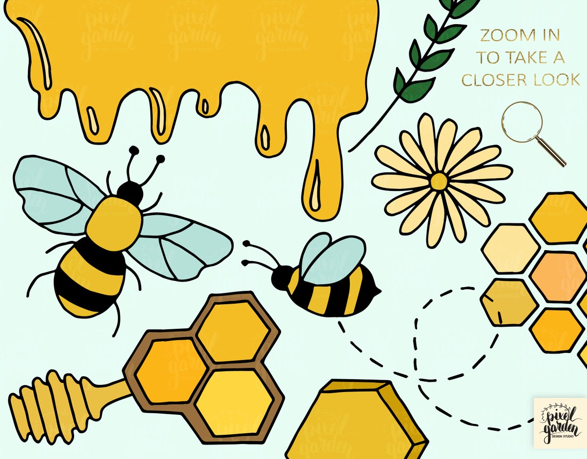 Bee Clipart. Hand Drawn Honey Hive Clip Art. Doodle Floral - Etsy Ireland