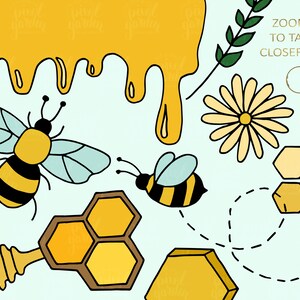 Bee Clipart. Hand Drawn Honey, Hive Clip Art. Doodle Floral Summer ...