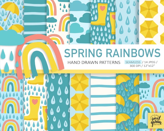 Rainbow Digital Paper. Rain Umbrella Could Patterns. | Etsy