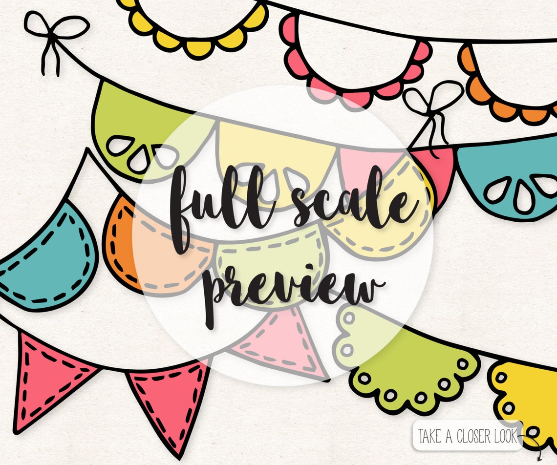 Bunting Banner Clip Art. Hand Drawn Birthday Bunting Banner. - Etsy