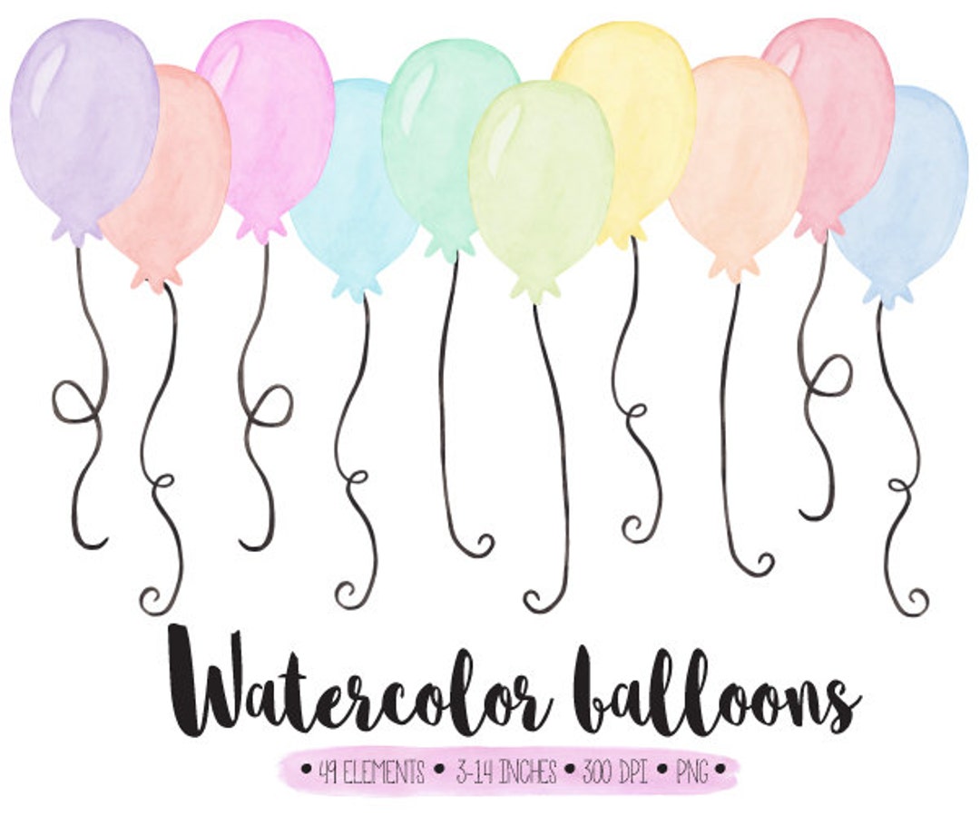 Watercolor Balloons Clip Art. Hand Painted Pastel Watercolor Balloon ...