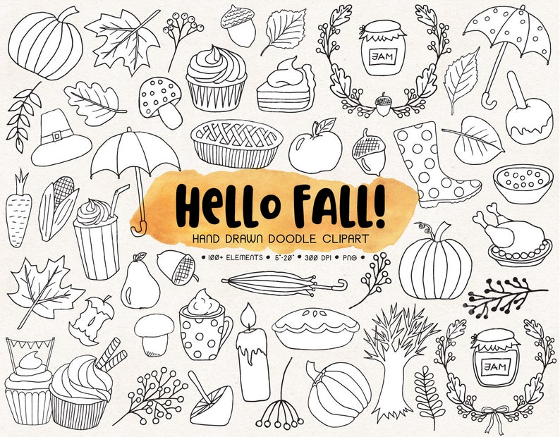 Hand Drawn Fall Clip Art. Doodle Autumn Clip Art. Thanksgiving ...