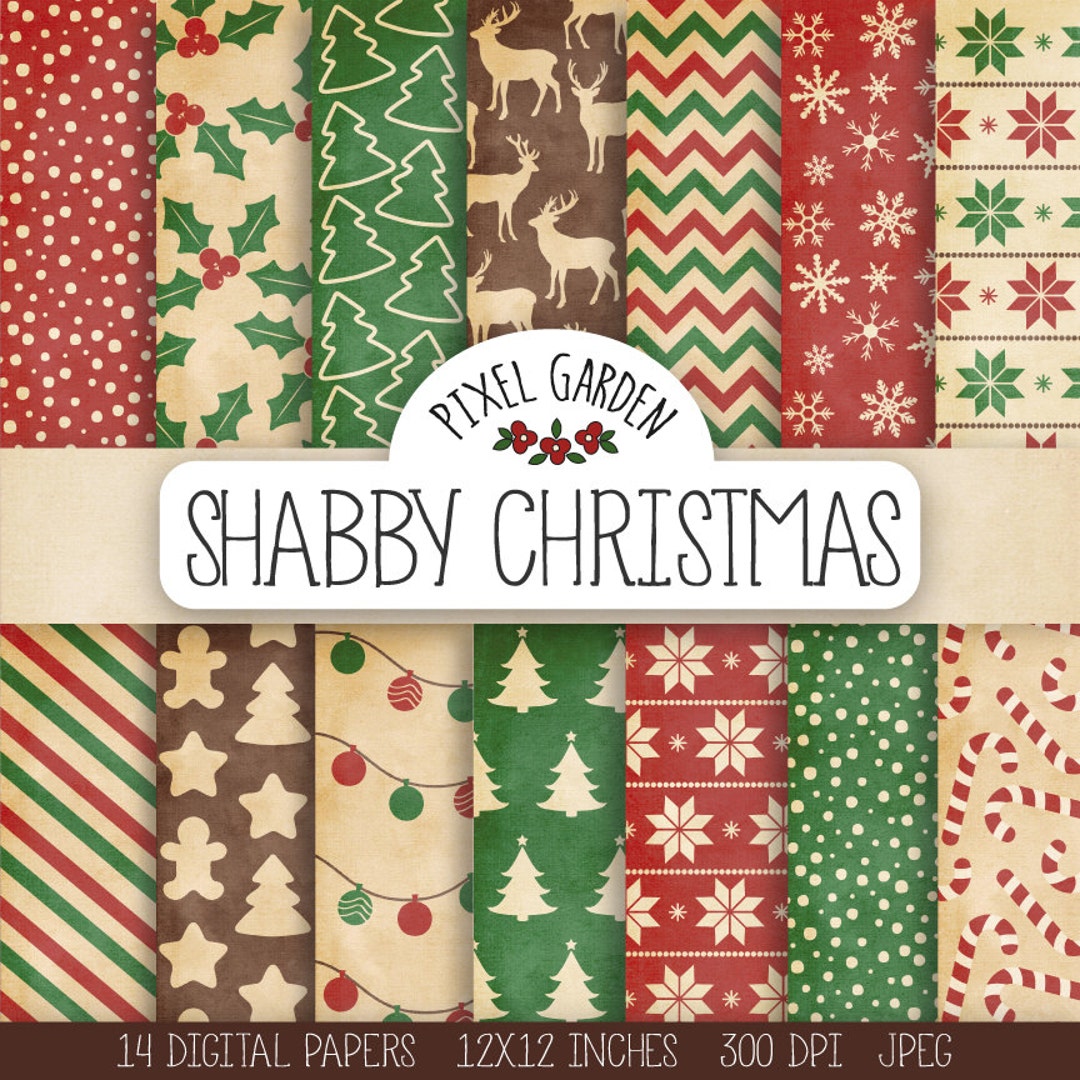 Christmas Digital Paper. Vintage Christmas Scrapbook Printables. Shabby ...