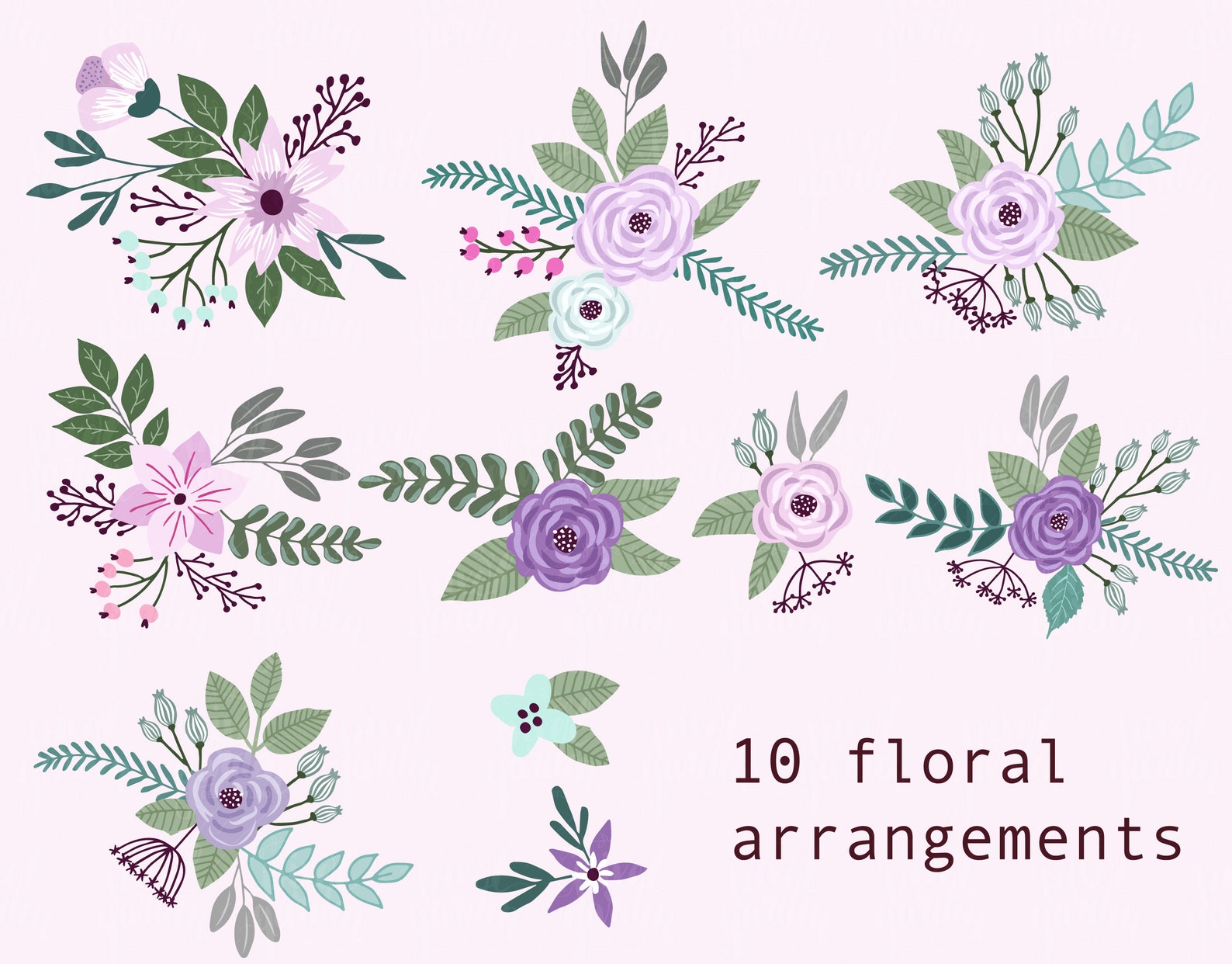 Hand Drawn Floral Clip Art. Hand Drawn Botanical - Etsy