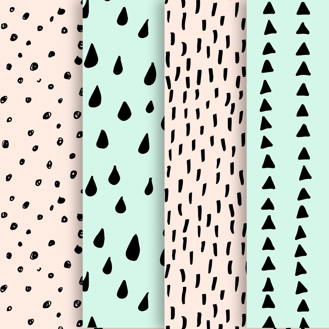 Hand Drawn Mint and Pink Doodle Digital Papers. Mint Geometric | Etsy