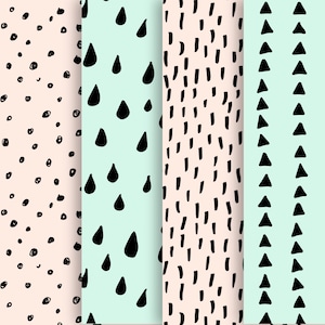 Hand Drawn Mint and Pink Doodle Digital Papers. Mint Geometric Doodle ...