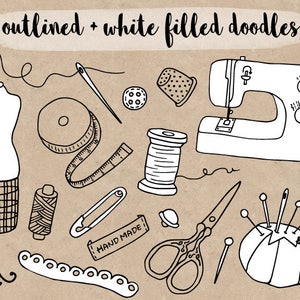 Hand Drawn Sewing Clipart. Doodle Dressmaking Clip Art. Tailor's ...