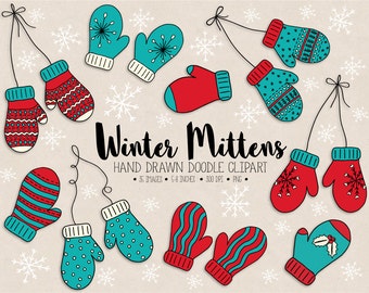 Christmas Clip Art. Hand Drawn Mittens Clipart. Scandinavian | Etsy