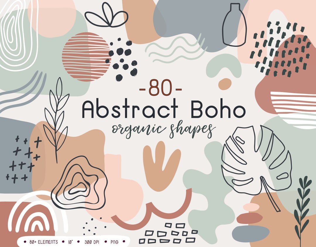 Abstract Boho Shapes Clip Art. Organic Abstract Collage Element Clipart. Nude, Taupe, Mint Hand ...