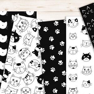 Cute Cats Digital Paper. Seamless Cat Digital Pattern. Cat Silhouette ...