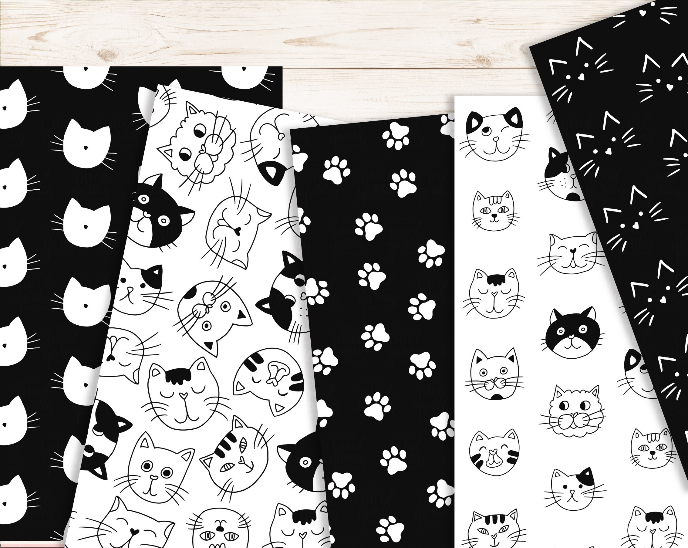 Cute Cats Digital Paper. Seamless Cat Digital Pattern. Cat Silhouette ...