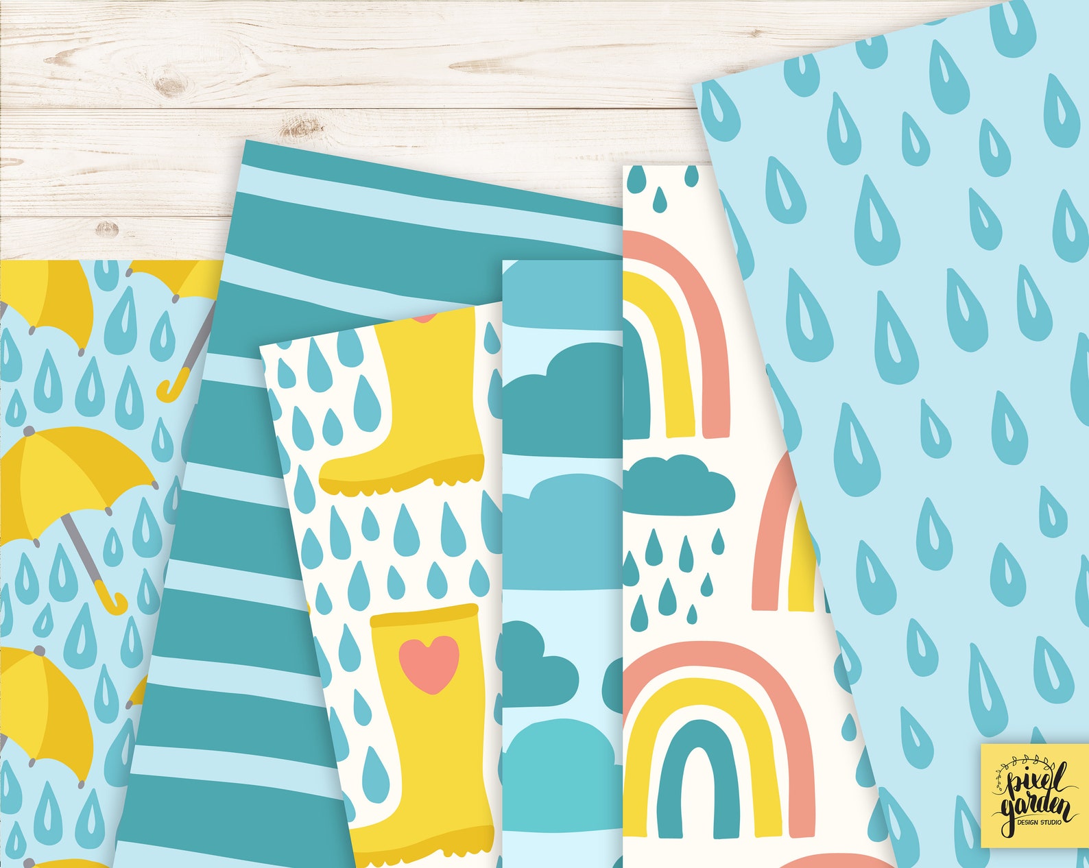 Rainbow Digital Paper. Rain, Umbrella, Could Patterns. Umbrellas & Rain ...