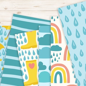 Rainbow Digital Paper. Rain, Umbrella, Could Patterns. Umbrellas & Rain ...