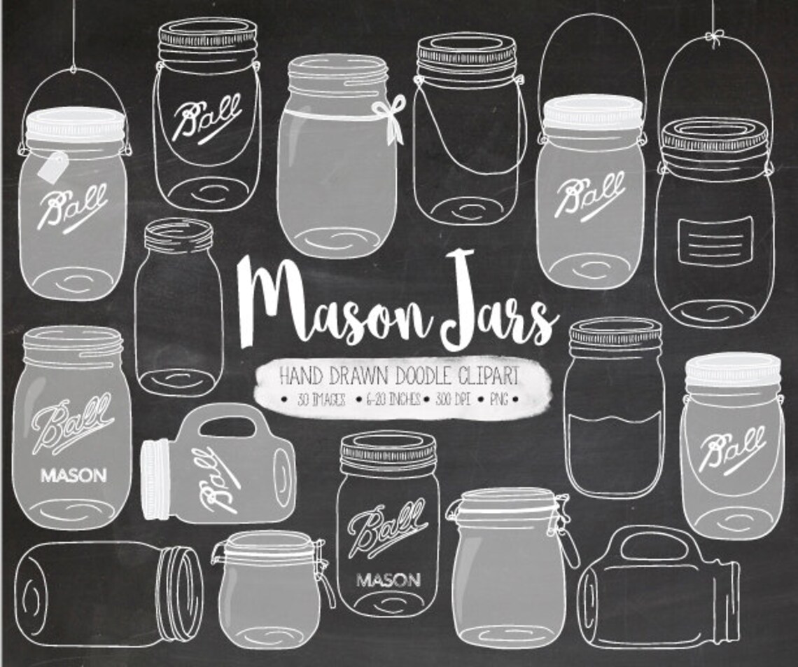 Chalkboard Mason Jar Clip Art. Hand Drawn White Mason Jar | Etsy