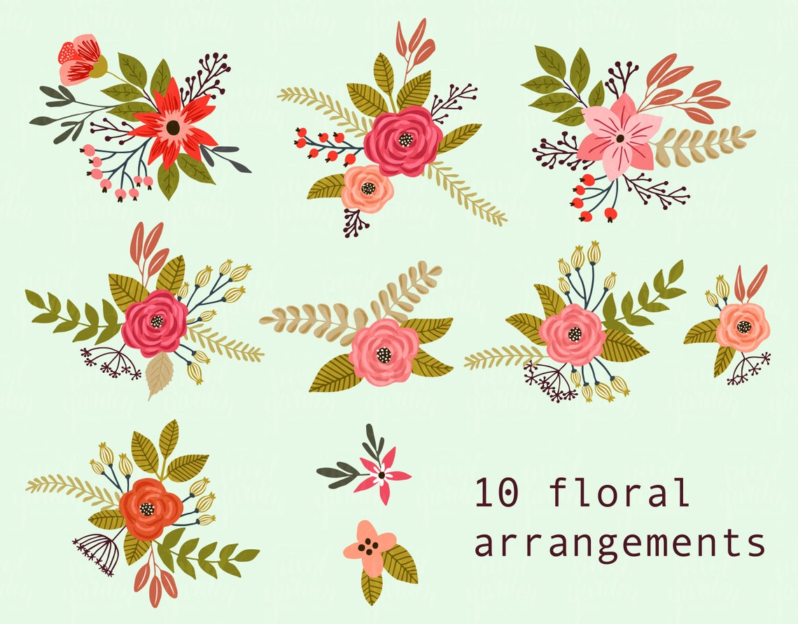 Hand Drawn Floral Clip Art. Wildflower Elements. Hand Drawn - Etsy